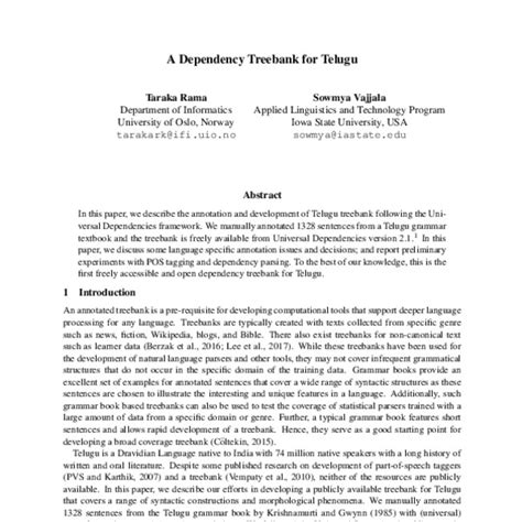 A Telugu Treebank Based On A Grammar Book Acl Anthology