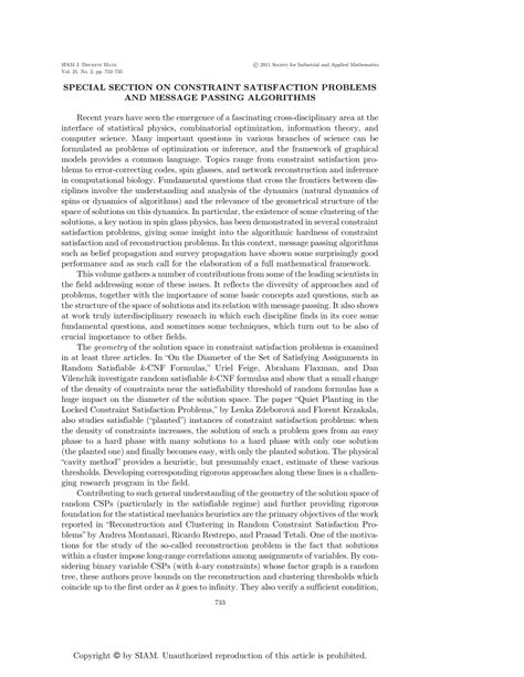 Pdf Special Section On Constraint Satisfaction Problems And Message