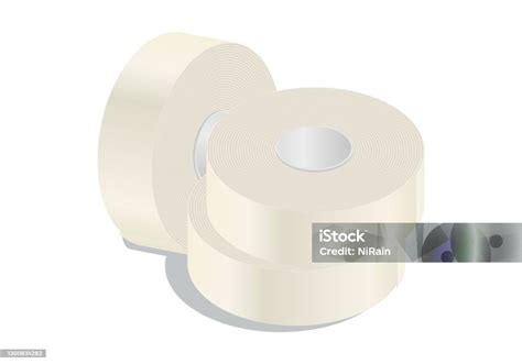 흰색 배경에서 격리된 등색 벡터 일러스트 마스킹 테이프 롤 평면 만화 스타일의 현실적인 절연 덕트 테이프 롤 아이콘 포장 수리