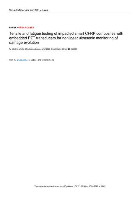 Pdf Tensile And Fatigue Testing Of Impacted Smart Cfrp Composites With Embedded Pzt