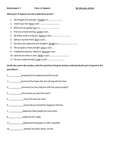 Part Of Speach Worksheet Pdf Part Of Speech Adjective