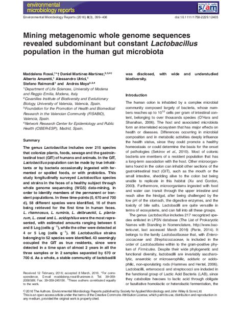 Pdf Mining Metagenomic Whole Genome Sequences Revealed Subdominant But Constant Lactobacillus