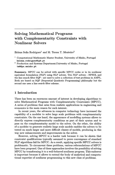 Pdf Solving Mathematical Programs With Complementarity Constraints