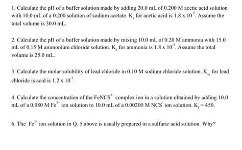 solved 1 calculate the ph of a buffer solution made by