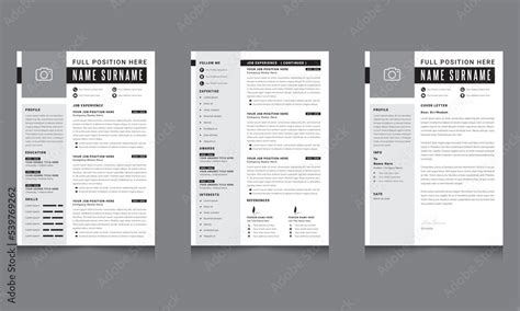 Modern Resume Cv Template Layout And Cover Letter Black Header Vector Design Stock Vector