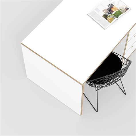 Plywood Desk With Storage Type 3 Drawers Formica White 2000w X