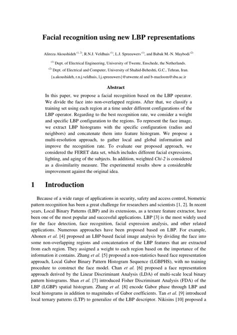 Pdf Facial Recognition Using New Lbp Representations