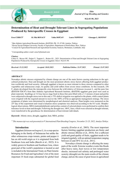 pdf determination of heat and drought tolerant lines in segregating