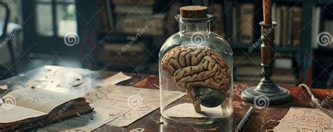 Human Brain In A Jar On A Vintage Desk Stock Image Image Of Table Brain 312473029