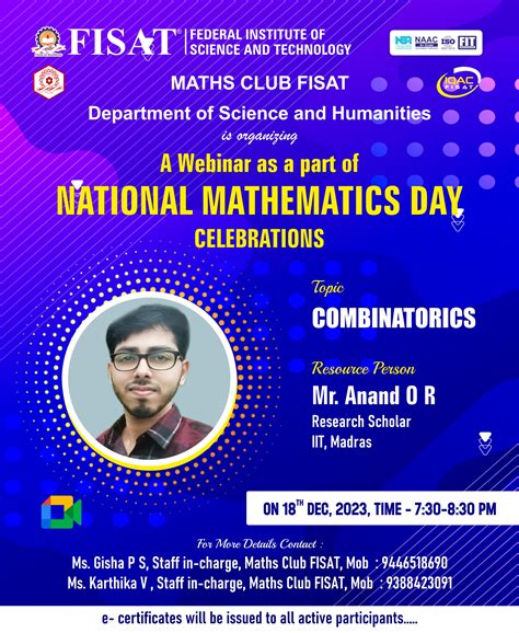 A Webinar As A Part Of National Mathematics Day Celebrations Fisat Federal Institute Of
