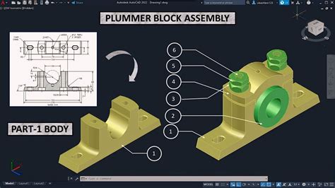 Plummer Block Assembly In Autocad Part 1 Body Youtube