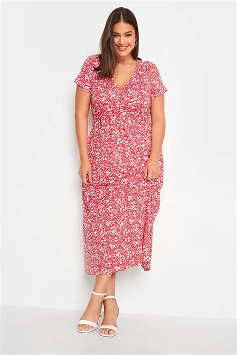 Yours Curve Plus Size Red Ditsy Print Midaxi Dress Yours Clothing