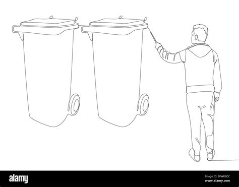 One Continuous Line Of Man Pointing With Finger At Garbage Bin Thin
