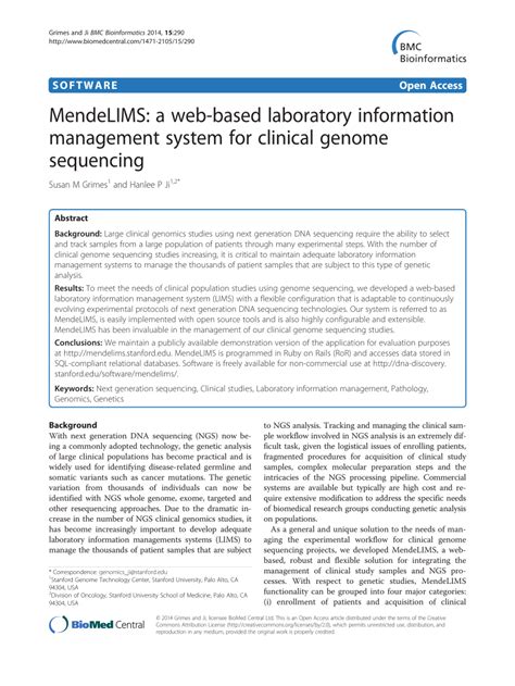 Pdf Mendelims A Web Based Laboratory Information Management System For Clinical Genome Sequencing