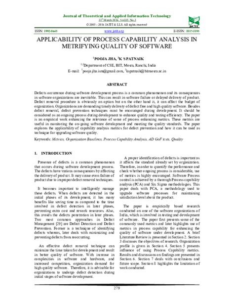 Pdf Applicability Of Process Capability Analysis In Metrifying Quality Of Software