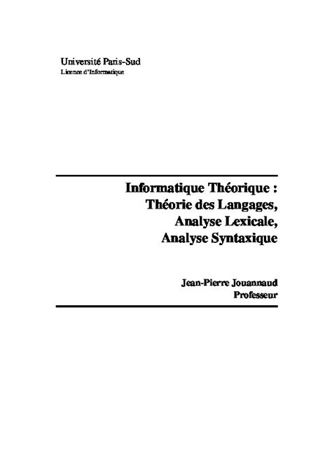 Théorie Des Langages Analyse Lexicale Analyse Syntaxique