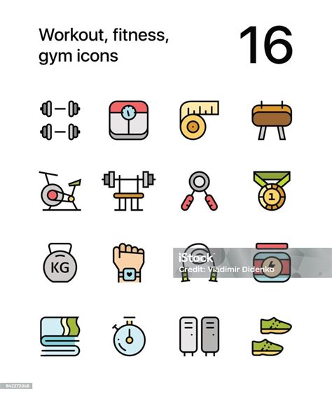 운동 피트 니스 컬러 웹 및 모바일 디자인을 위한 체육관 아이콘 팩 1 0명에 대한 스톡 벡터 아트 및 기타 이미지 0명 덤벨 메달 Istock