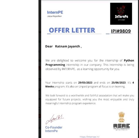 ratnam jayanth on linkedin internpe internship