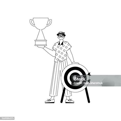 여자 친구가 컵을 들고있다 승리의 규율 Charwoman 및 거리 선형 스타일러스 트렌디한 스타일 벡터 일러스트레이션 3차원