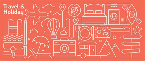 트렌디 한 선형 스타일의 벡터 여행 및 휴일 배너 디자인 웹 페이지 배너 프리젠 테이션라인 아트 스타일 추상 패턴 레스토랑에