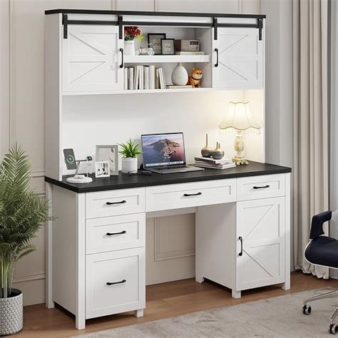 Vabches Farmhouse 67h Executive Desk With Hutch And 5