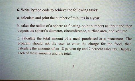 Solved 6write Python Code To Achieve The Following Tasks Acalculate