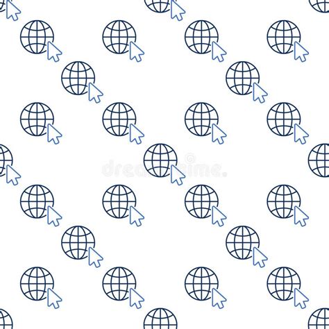 Vector Earth Globe With Mouse Cursor Seamless Pattern In Thin Line