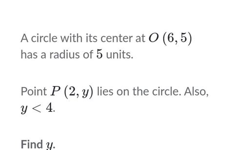 A Circle With Its Center At O65 Has A Radius Of 5 Unitspoint P2y