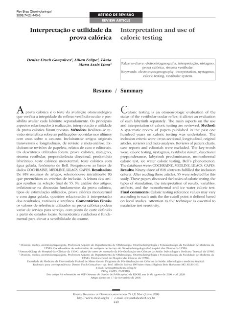 Pdf Interpretation And Use Of Caloric Testing
