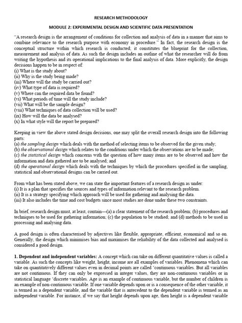 Experimental Design And Scientific Data Presentation Pdf Level Of Measurement Experiment