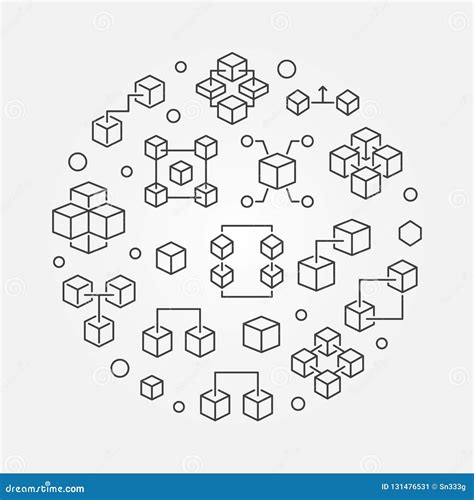 Blockchain Technology Vector Round Outline Illustration Stock Vector