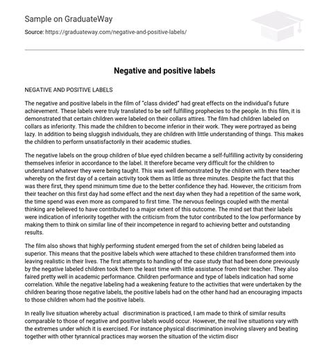 ⇉negative And Positive Labels Essay Example Graduateway