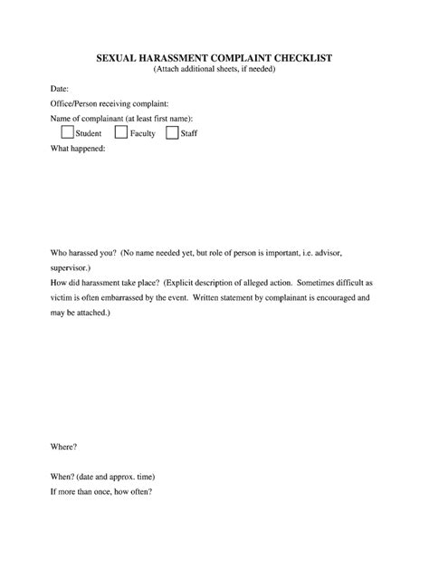SEXUAL HARASSMENT COMPLAINT CHECKLIST Fill Out Sign Online DocHub