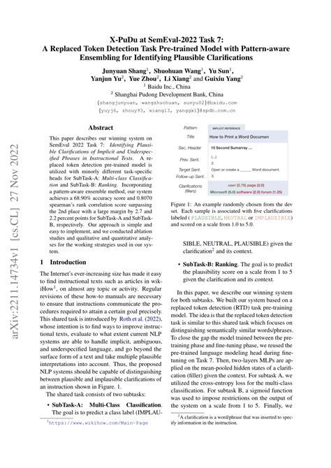 PDF X PuDu At SemEval Task A Replaced Token Detection Task Pre Trained Model With