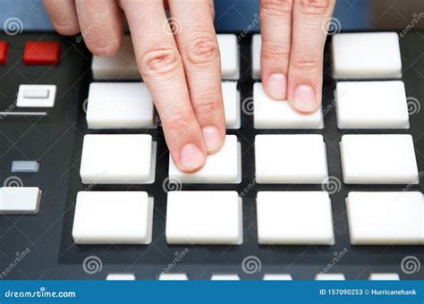 Hip Hop Beat Maker Producing New Beats With Midi Controller Device In Home Studio Stock Image