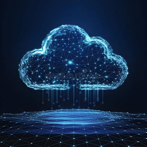Glowing Cloud Over Grid Platform High Tech Feel Symbolizes Data Network Stock Illustration