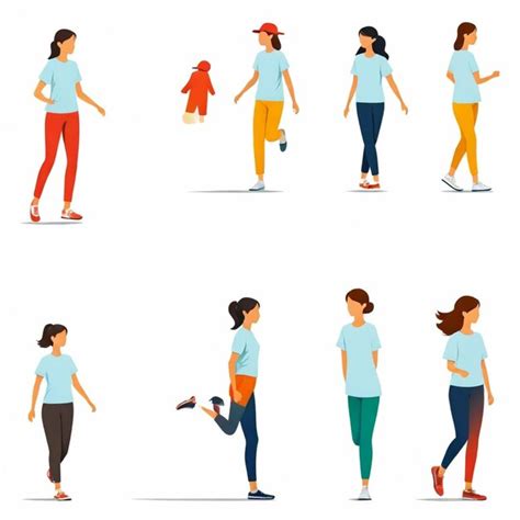 Girl Moving Vector Set White Background Isolated A High Qua Premium