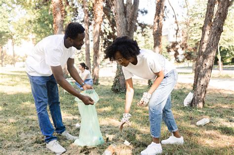 아프리카 계 미국인 부부가 자원 봉사를하고 공원에서 폐기물을 수거합니다 20 24세에 대한 스톡 사진 및 기타 이미지 20 24세 25 29세 30 34세 Istock