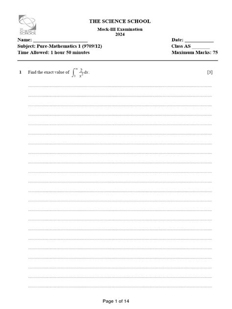 A Level Maths 9709 Paper 12 2024 Pdf Circle Mathematics