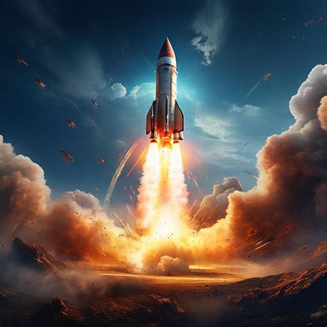 Rocket Starts From Computer Device Screen Spaceship Launch From Laptop Concept Of A Successful