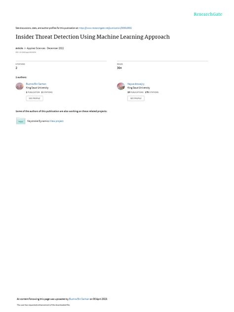Insider Threat Detection Using Machine Learning Approach Applied Sciences December 2022 Pdf