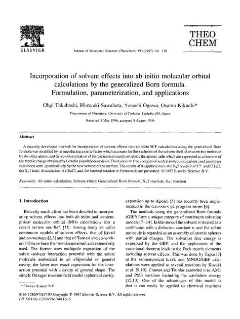 Pdf Incorporation Of Solvent Effects Into Ab Initio Molecular Orbital