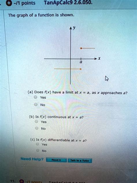 Tanapcalc9 26050 The Graph Of A Function Is Shown A Does Fx Have A Limit At X A As X