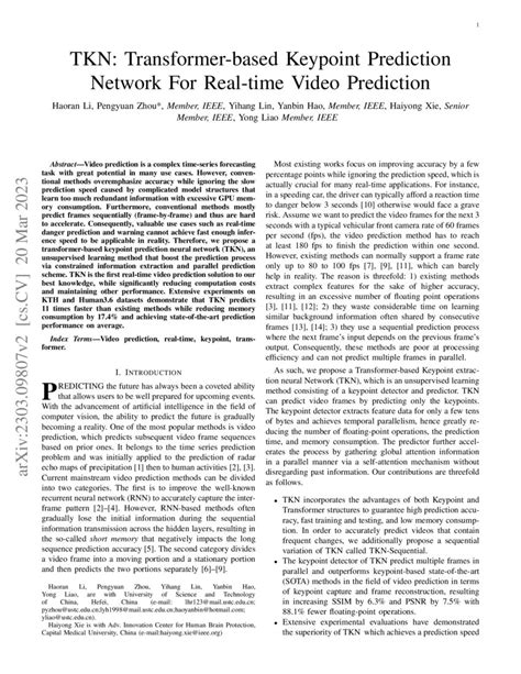 tkn transformer based keypoint prediction network for real time video