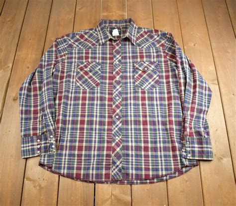 Vintage 1990s Wrangler Blank Plaid Pearl Button Up Shirt Etsy