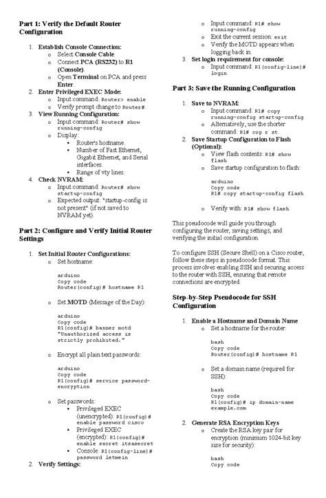 Cisco Config Router Setup And Ssh Configuration Guide Studocu