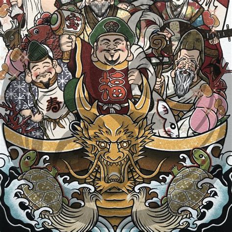尾九 吉祥画 宝船 イラスト 七福神 A4サイズ フレーム付き Iichi 日々の暮らしを心地よくするハンドメイドやアンティークの