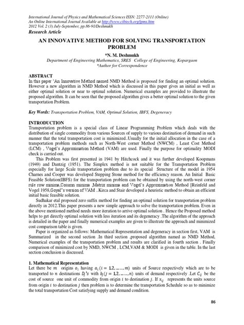 Pdf 6 An Innovative Method For Solving Transportation By My Team