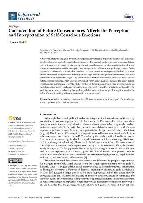 Pdf Consideration Of Future Consequences Affects The Perception And Interpretation Of Self