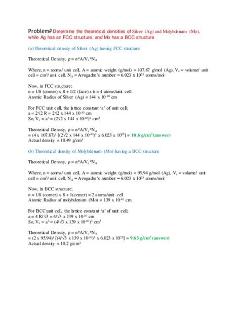 Pdf Theoretical Densities Of Silver Ag And Molybdenum Mo Having